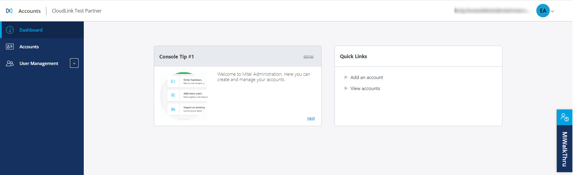 Log in to the Mitel Administration